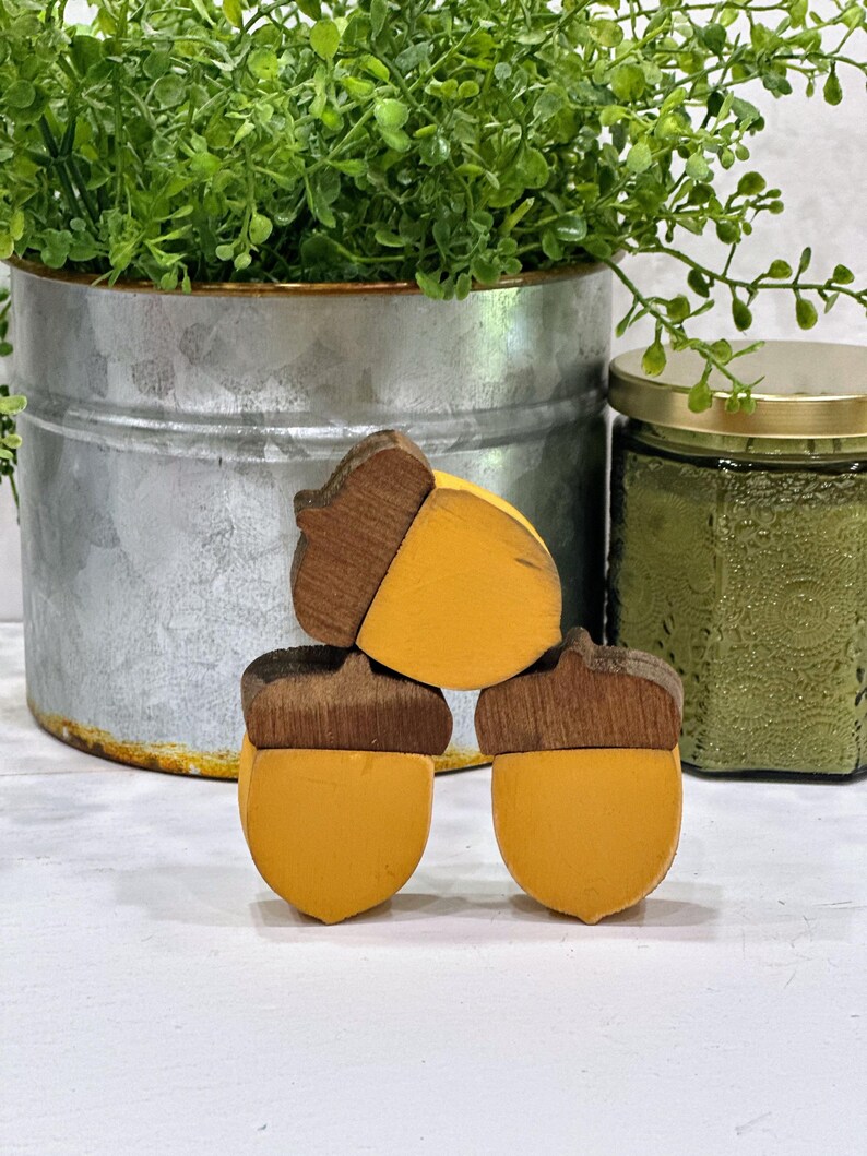 Mini Wood Acorns, Rustic Fall Acorn Decor, Farmhouse Autumn Tiered Tray ...