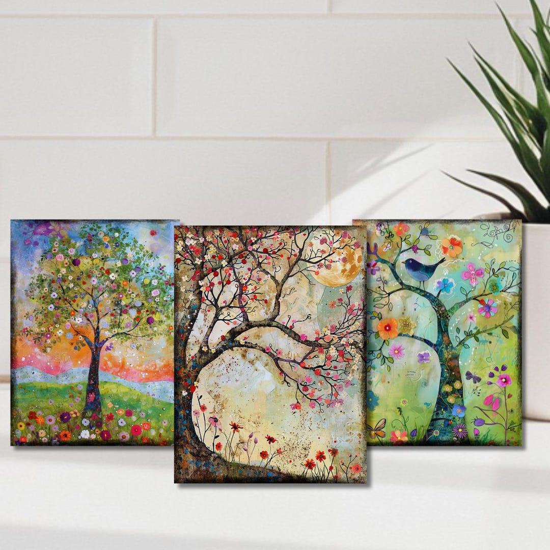 Spring-inspired Wood Tree Signs, Whimsical Spring Home Decor, Vibrant ...