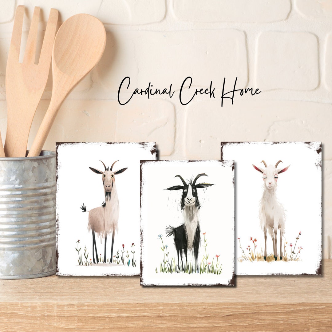 Wood Block Goat Signs, Whimsical Goat Art, Kitchen Decor,farmhouse ...