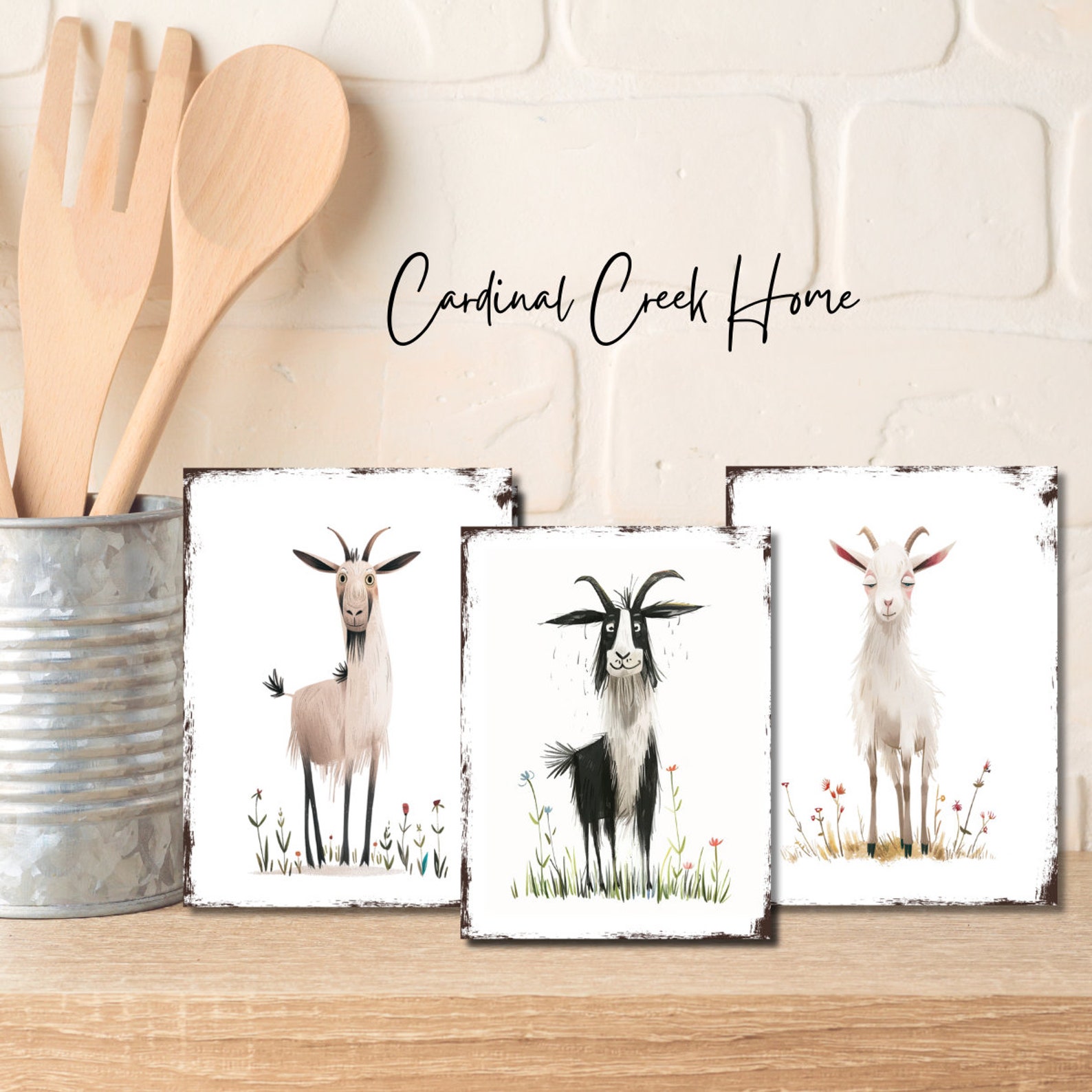 Wood Block Goat Signs, Whimsical Goat Art, Kitchen Decor,farmhouse ...