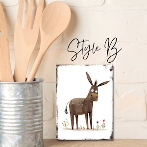 Rustic Farmhouse Donkey Wooden Sign, Watercolor Donkey Home Decoration ...