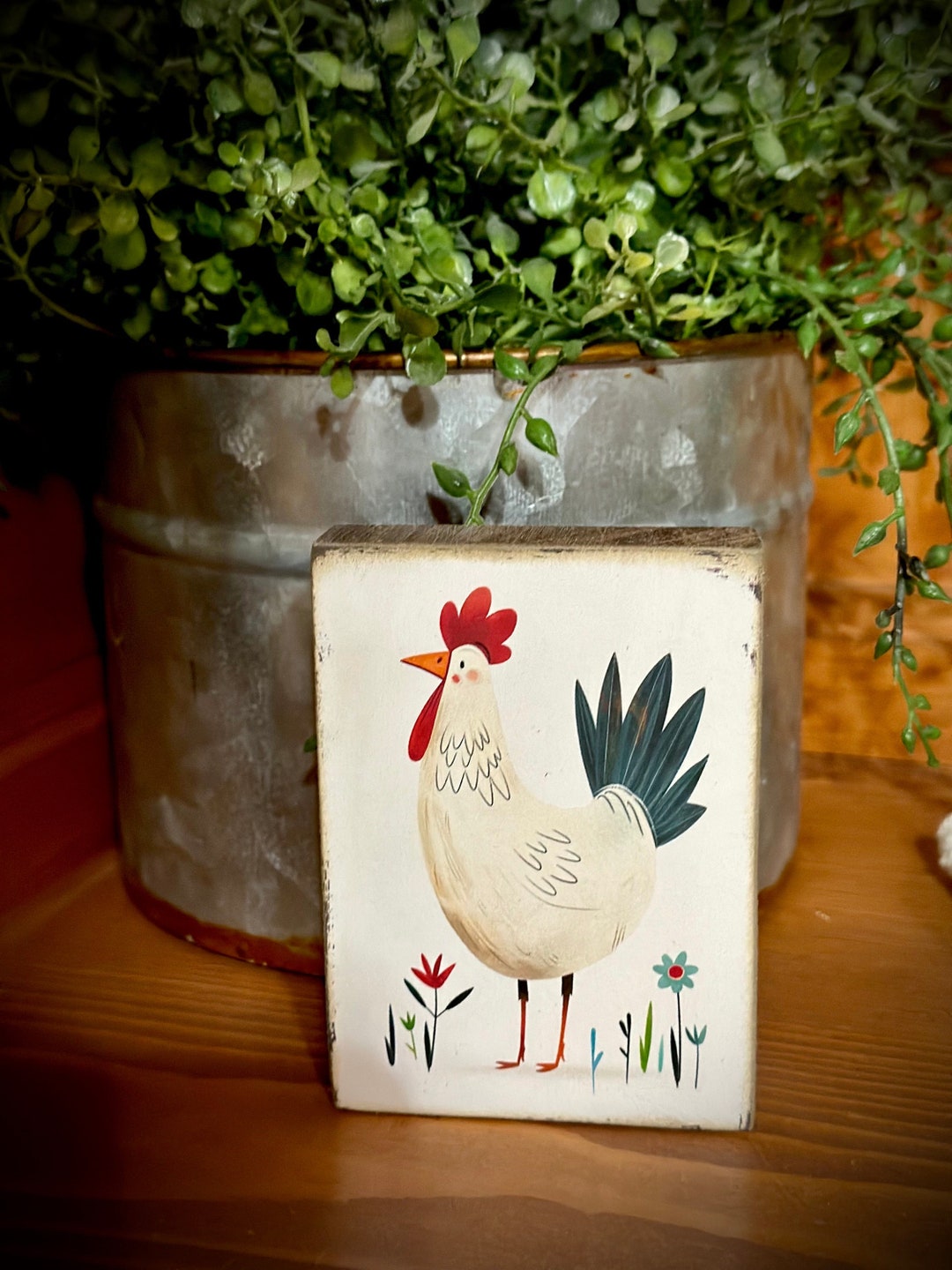 Wood Block Chicken Signs, Whimsical Chicken Art, Kitchen Decor ...