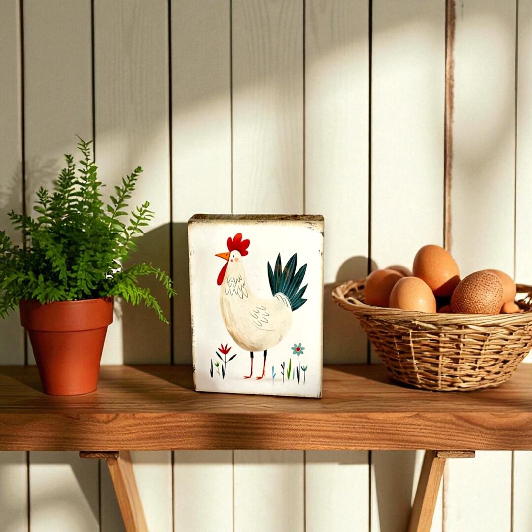 Wood Block Chicken Signs, Whimsical Chicken Art, Kitchen Decor ...