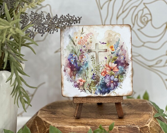 Rustic Wooden Easter Sign - Christian Easter Home Decor - Religious Spring Decoration - Handmade ...