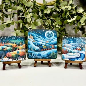 Holiday Season Wood Signs With Easels, Christmas Scenes, Whimsical ...