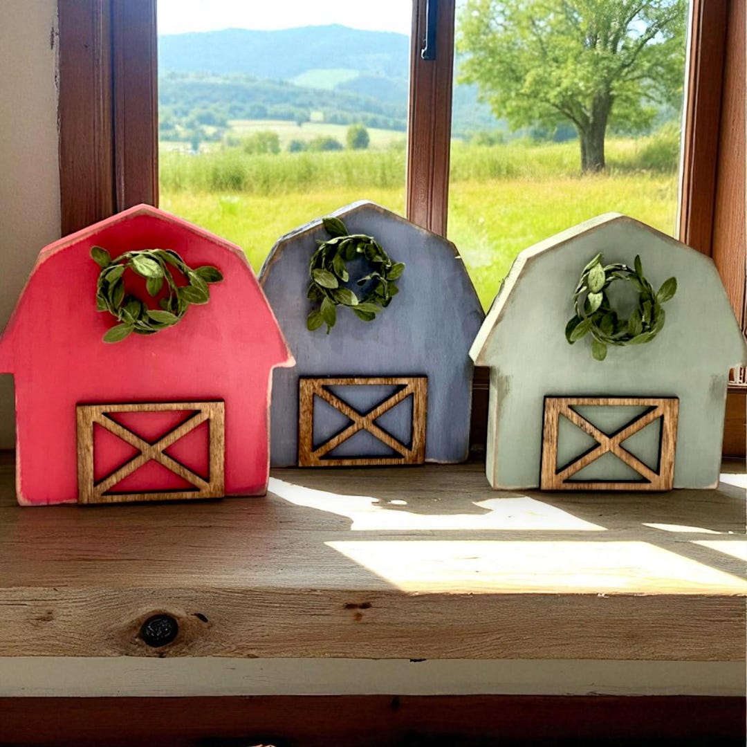 Rustic Wooden Barn Shelf Sitter, Freestanding Wood Barn Tiered Tray ...