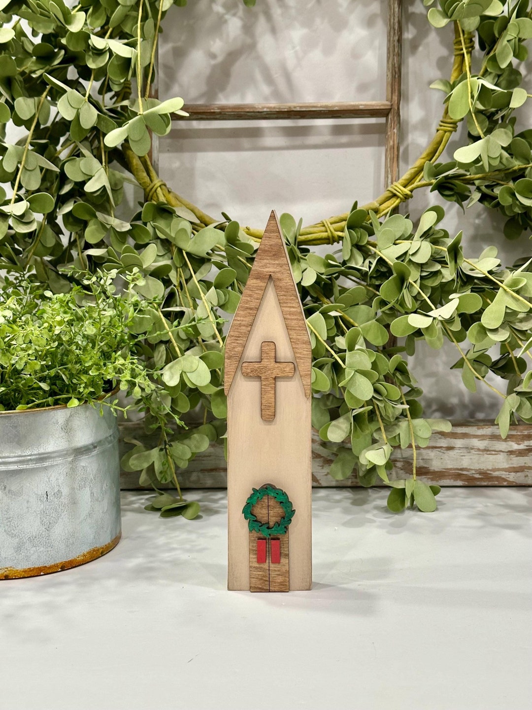 Rustic Primitive Wooden Church, Skinny Wood Church With Stained Doors ...