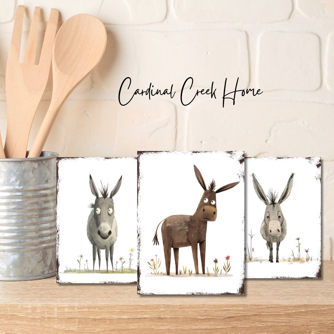 Rustic Farmhouse Donkey Wooden Sign, Watercolor Donkey Home Decoration ...