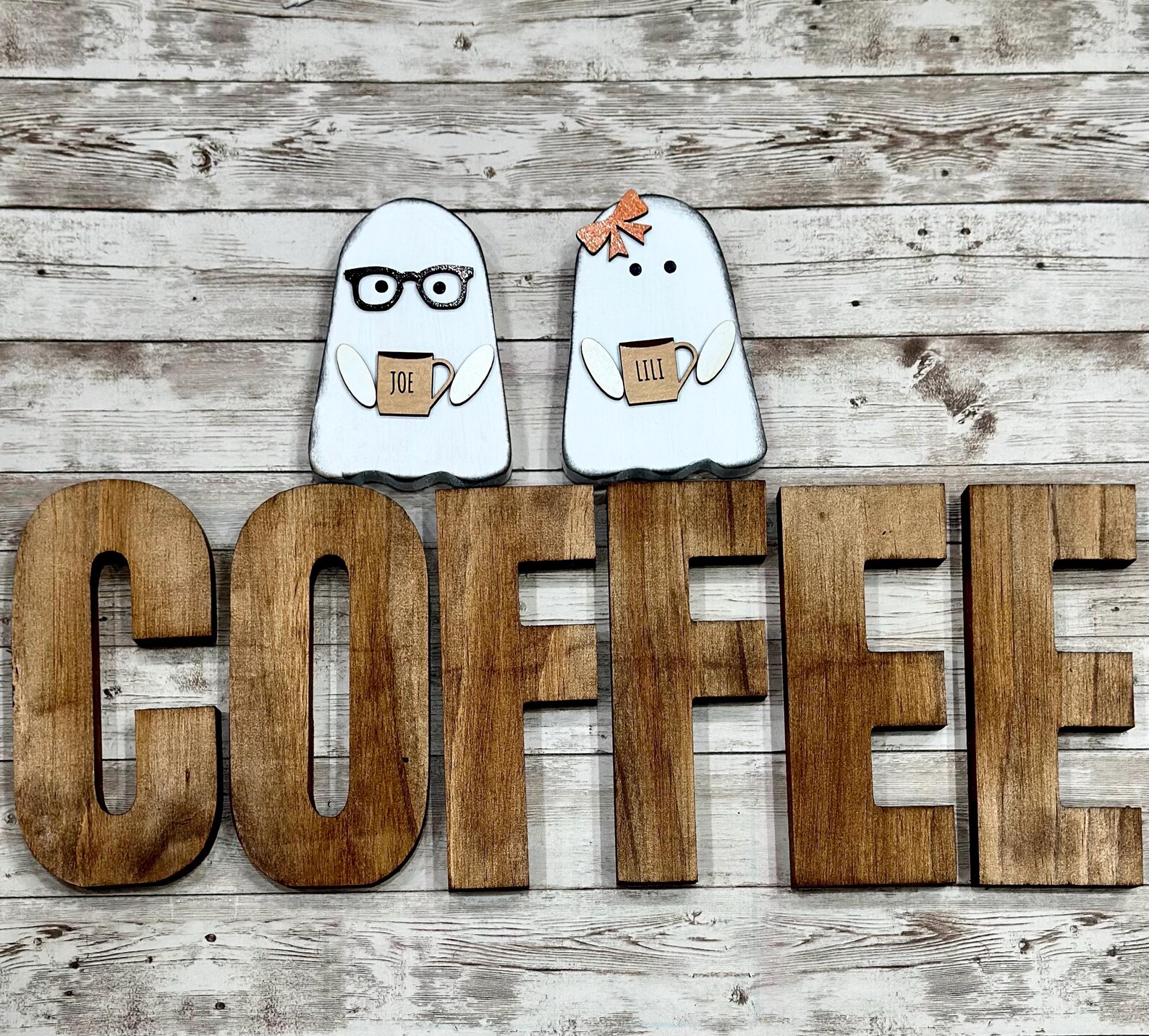 Personalized Ghost Coffee Bar Wood Decor, Halloween Coffee Station ...