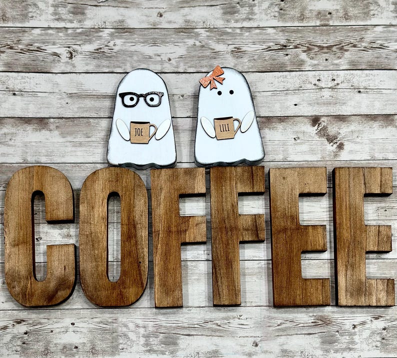 Personalized Ghost Coffee Bar Wood Decor, Halloween Coffee Station ...