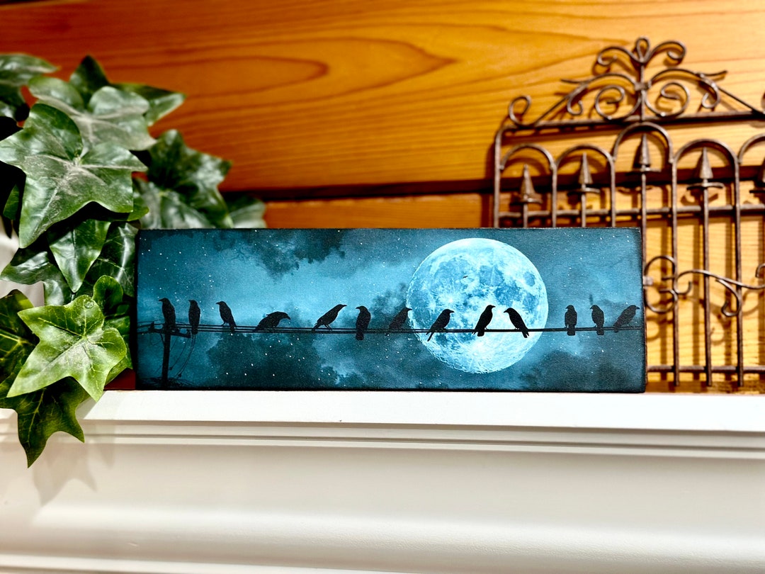 Spooky Halloween Decor Wood Sign Crows on Wire, Seasonal Halloween Wood ...