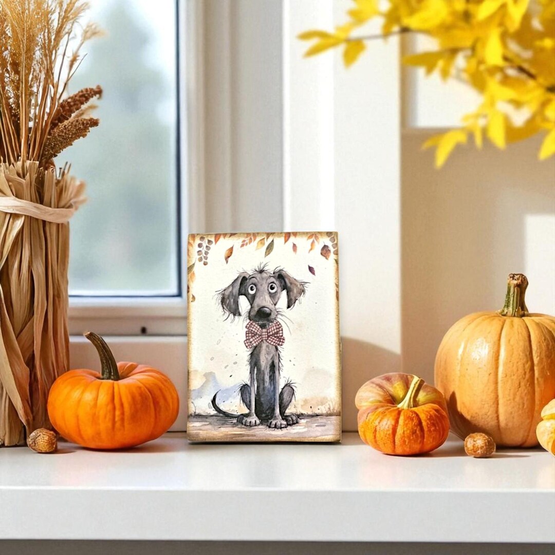 Whimsical Fall Dog Art, Autumn Home Decor Signs, Unique Dog Lover Gifts ...
