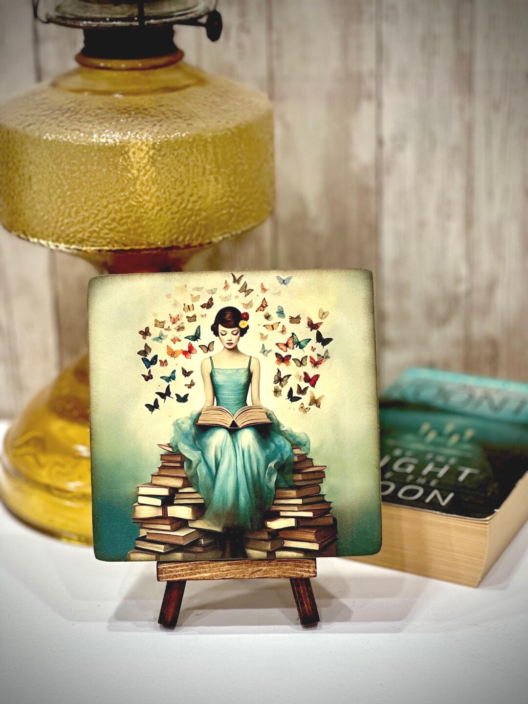 Whimsical Book Lover Gift, Decorative Wood Block Plaque With Easel ...