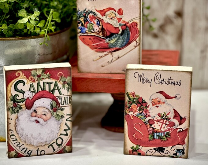 Wooden Retro Santa Signs, Vintage-inspired Holiday Decor, Nostalgic ...