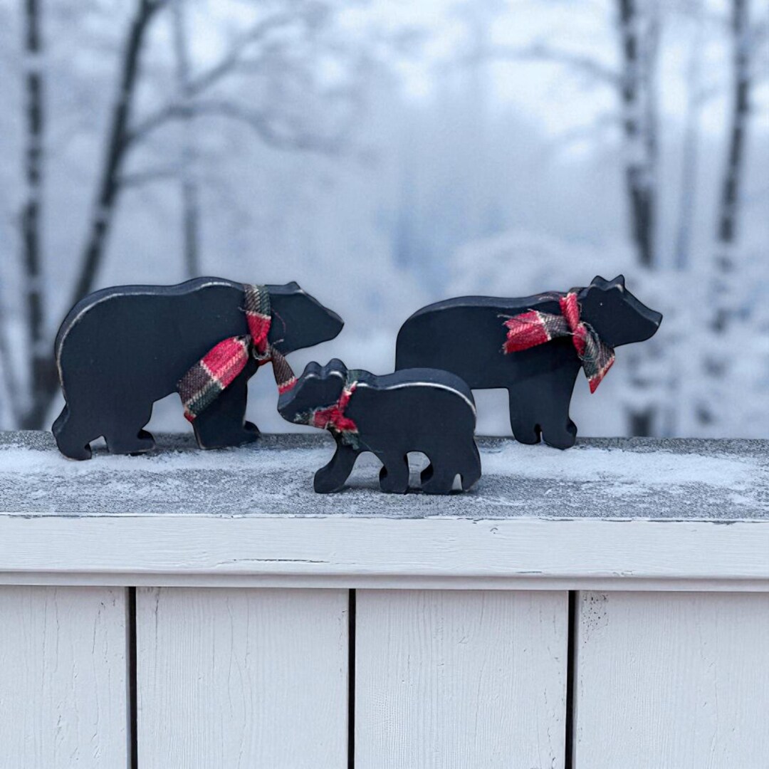 Rustic Wooden Bear Family Decor: Winter Cabin Lodge Accents - Etsy