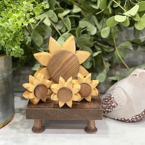 Handcrafted Wooden Sunflower Fall Decor, Rustic Wood Sunflower Trio ...