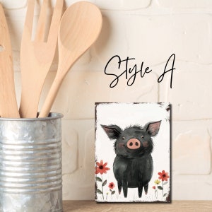 Whimsical Pig Art on Wooden Blocks for Rustic Farmhouse Accents Country ...