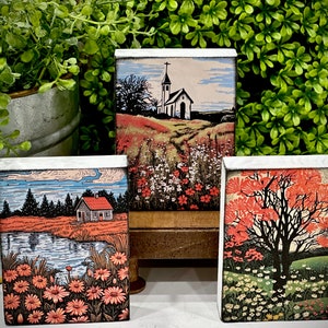 Spring Fields Wood Block Signs Vibrant Earth Color Nature-inspired Art ...