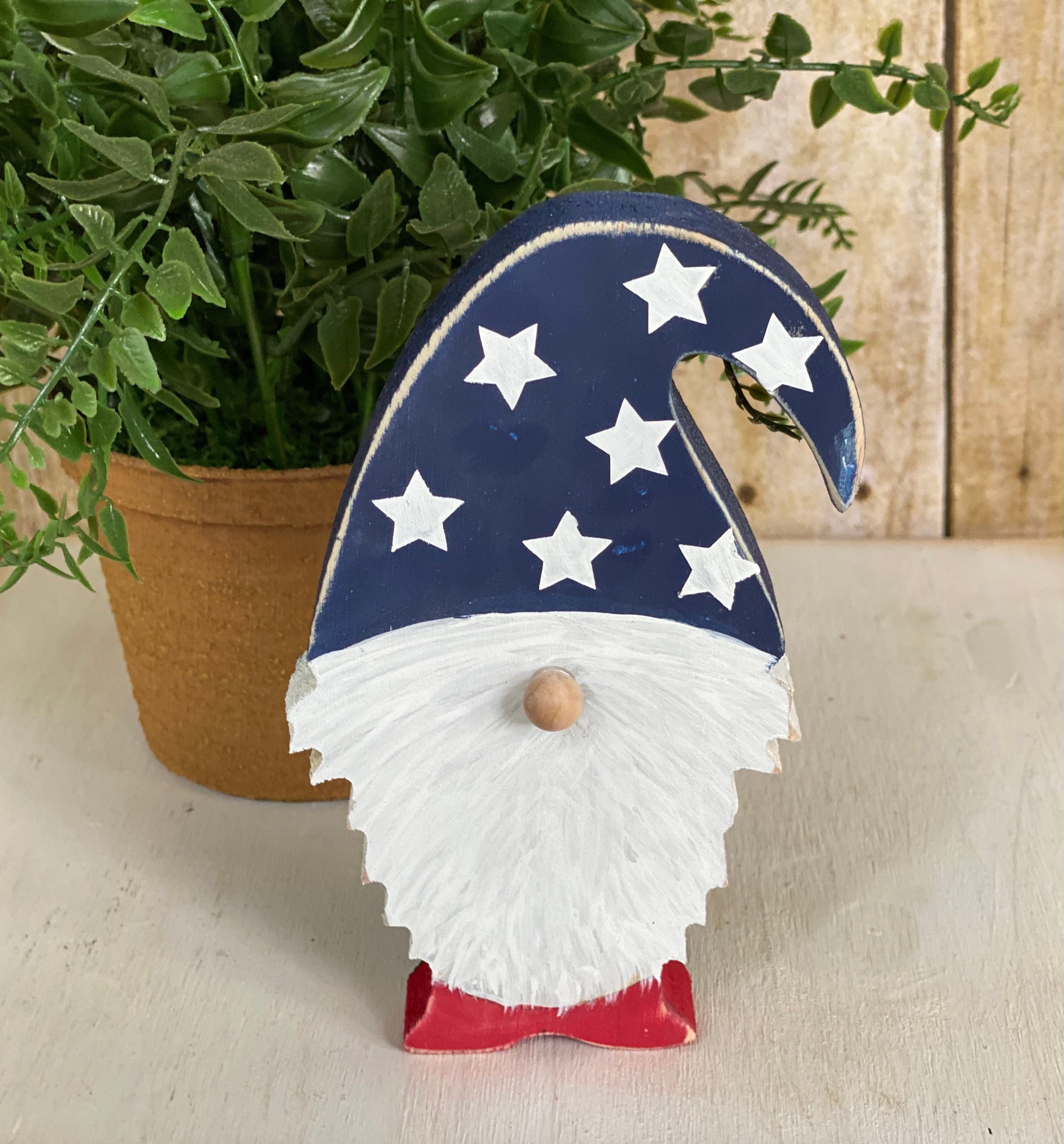 Wooden hand painted gnome patriotic gnome USA decor 4th of | Etsy