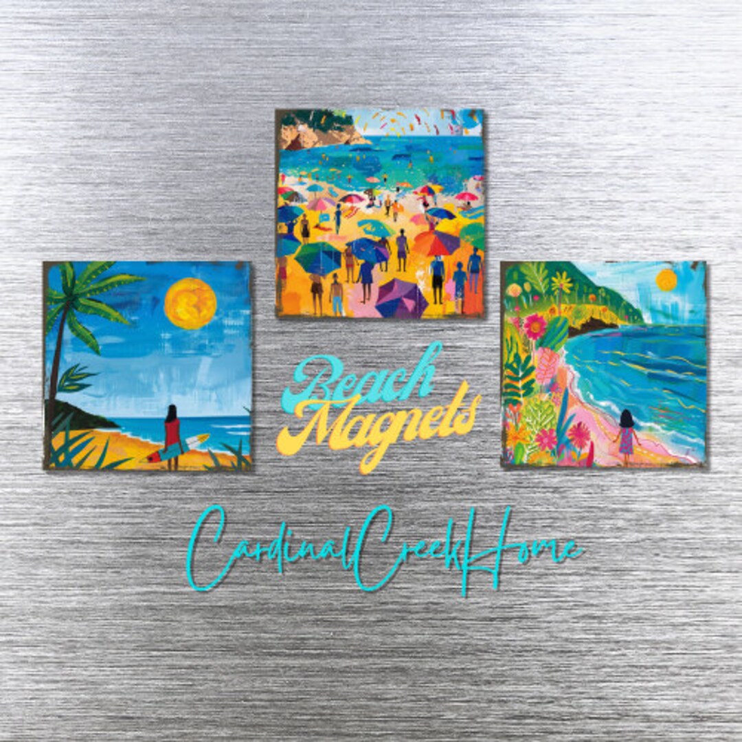 Handcrafted Wooden Magnets Set of 3 Vibrant Summer Beach Scenes for ...