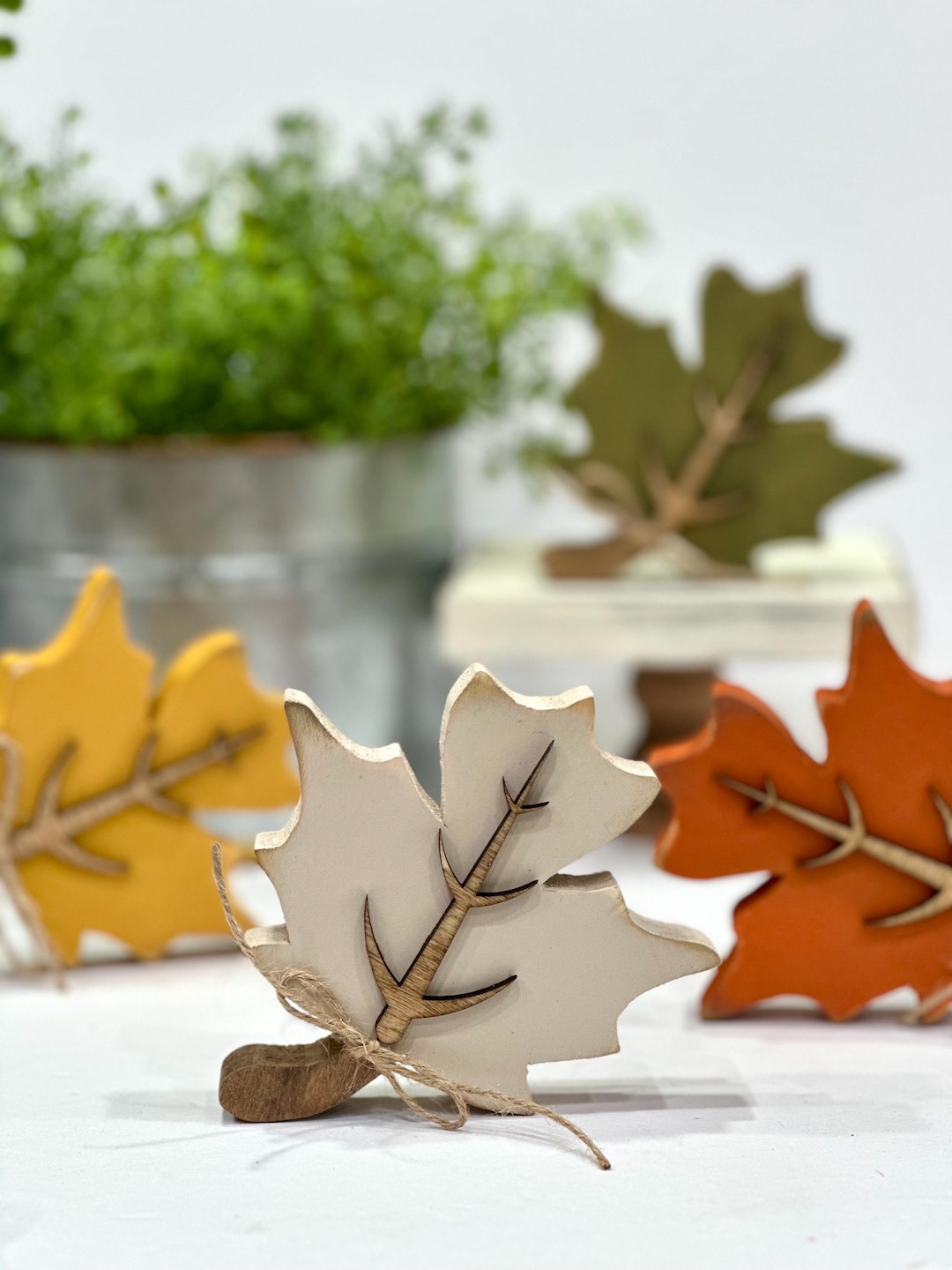 Wood Fall Leaves Rustic Maple Leaf Thanksgiving Decor Orange Gold Green ...