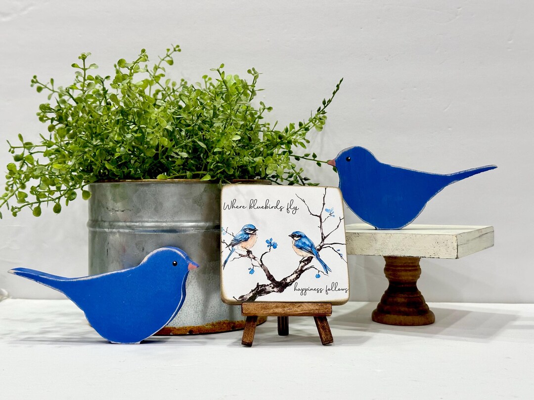 Rustic Bluebird Decor–wood Bird Figurine- Mini Sign With Easel ...