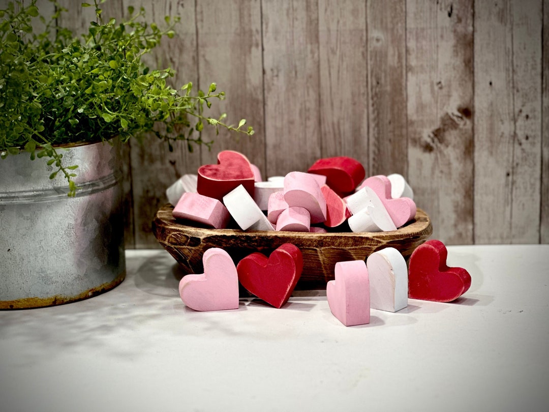 Mini Wooden Heart Trio, Rustic Pink, White, and Red Heart Decor ...