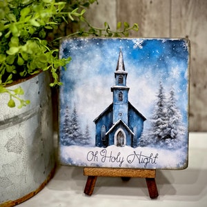 Rustic Winter Church Wood Plaque Sign With Easel, Cozy Winter Landscape ...