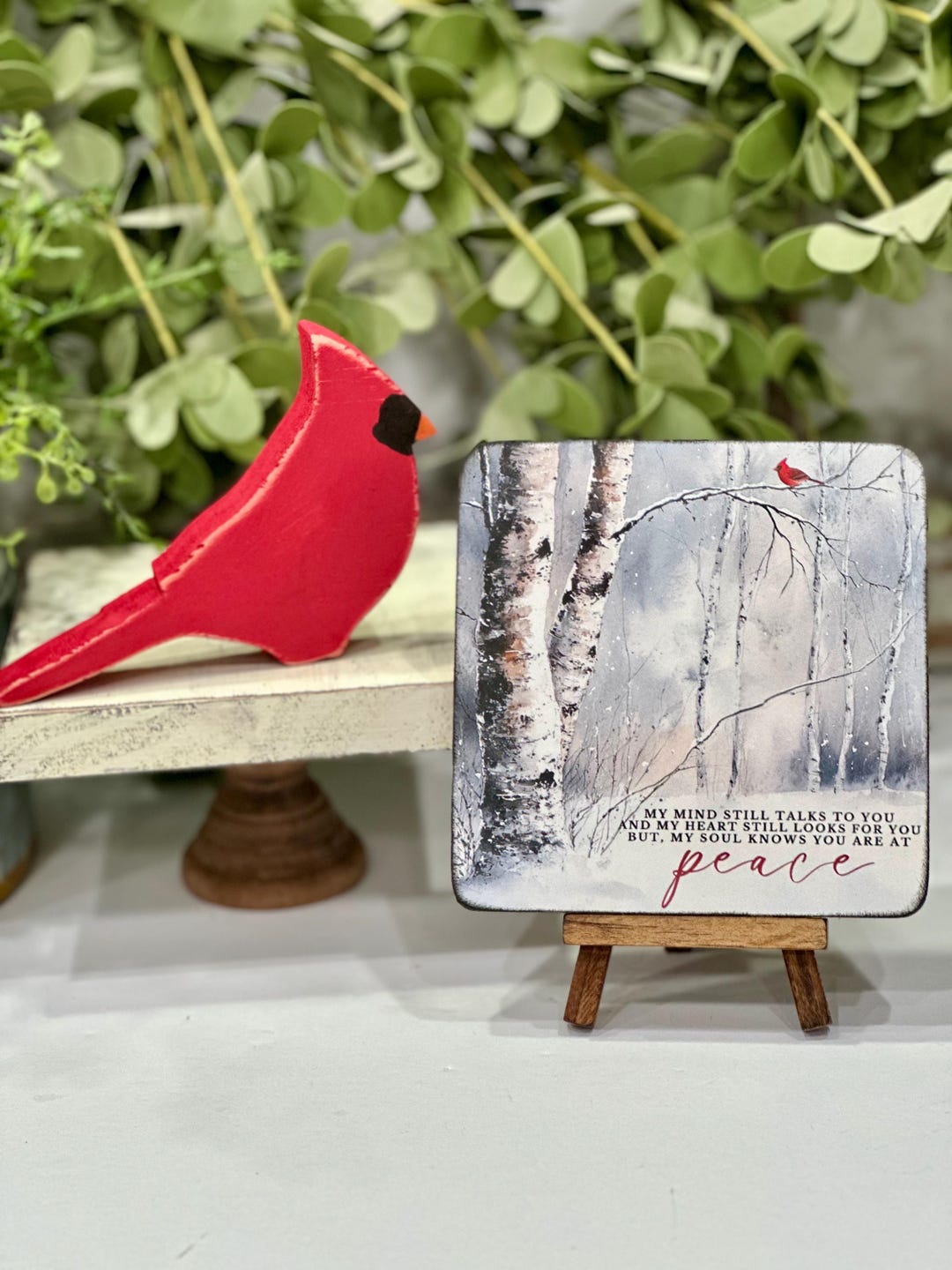 Memorial Wood Block Sign With Condolence Verse, Cardinal Sign With ...