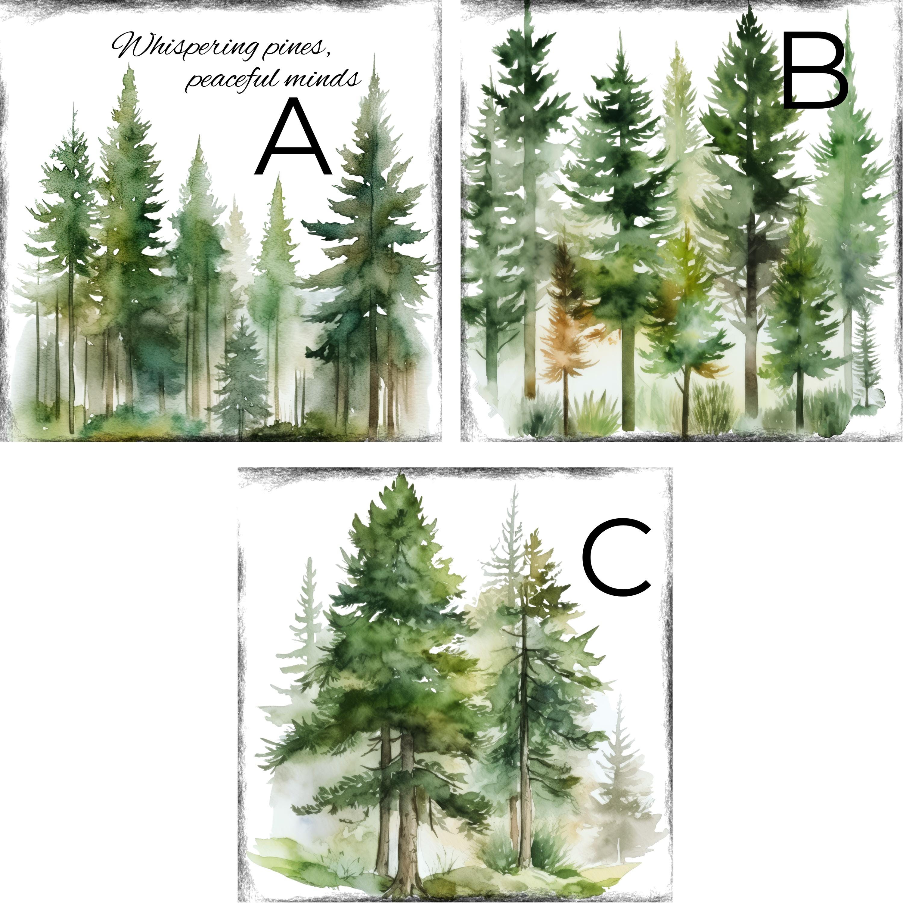 Watercolor Forest Wood Sign, Evergreen Tree Shelf Decor, Rustic Cabin ...