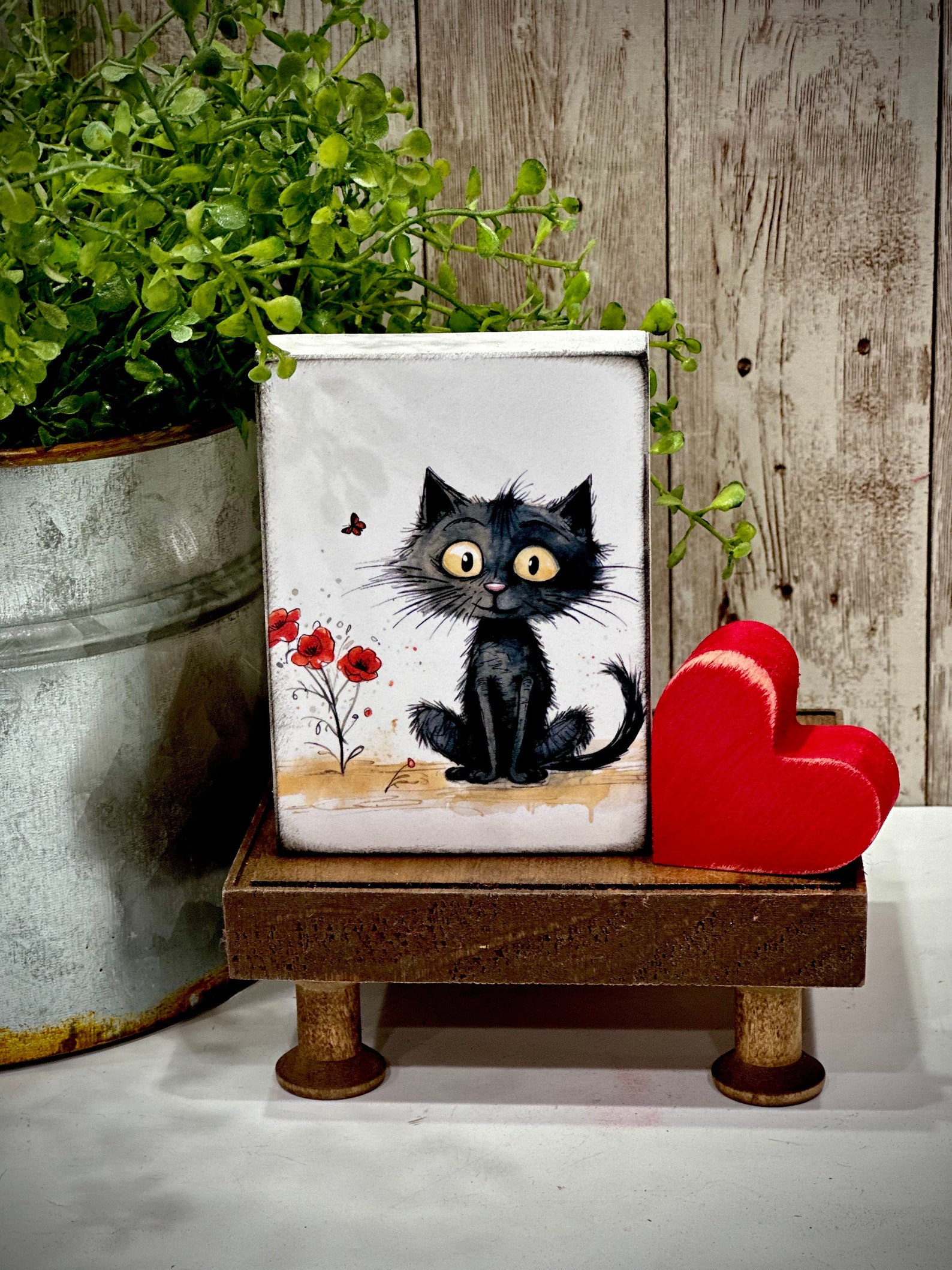 Valentine Cat Wood Sign | 3x4 Freestanding Cat Decor | Whimsical Cat ...