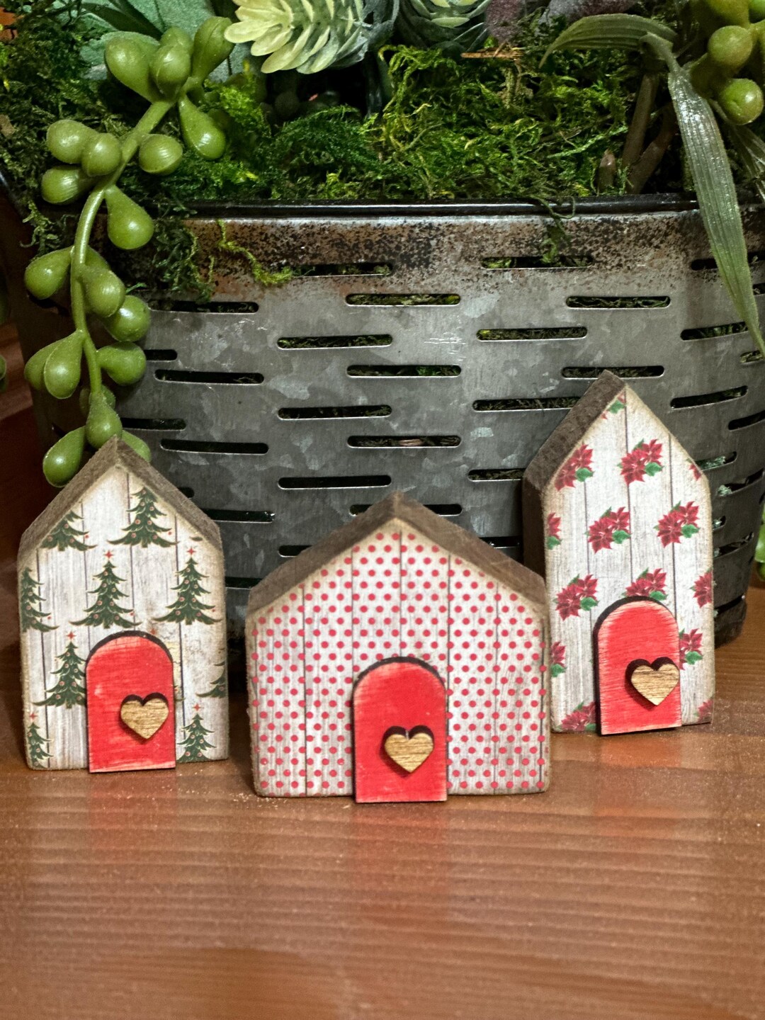 Handcrafted Mini Wooden Christmas Houses, Holiday Village Trio for Gift ...