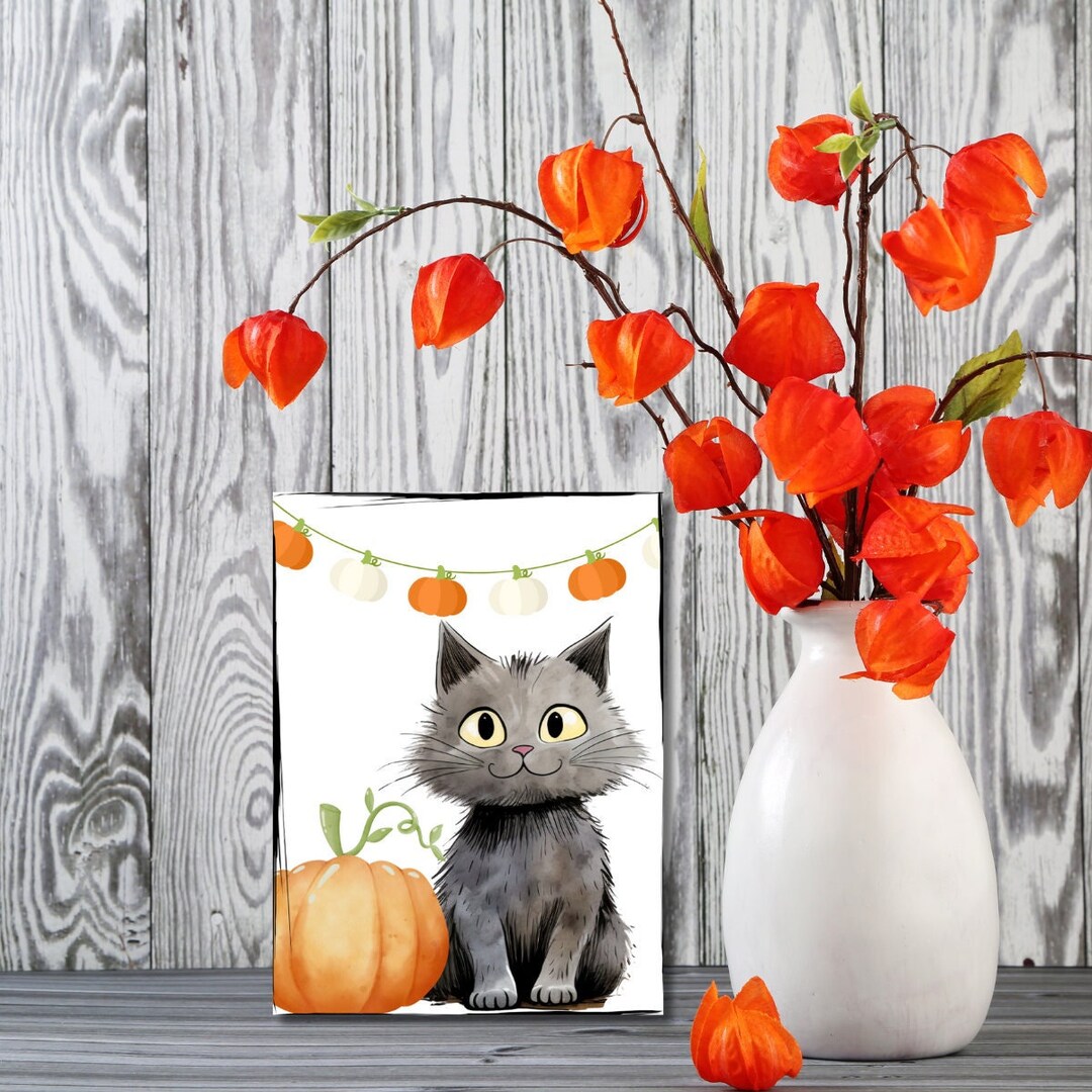 Whimsical Fall Cat Art, Home Decor Signs, Unique Cat Lover Gifts for ...