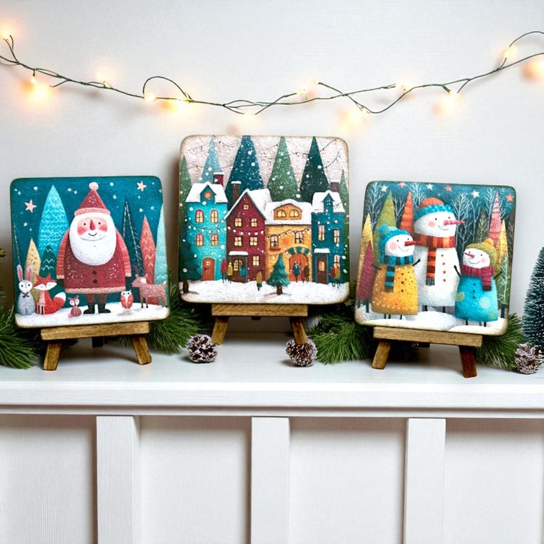 Whimsical Christmas Sign With Easel, Folk Art Christmas Decor, Snowman ...