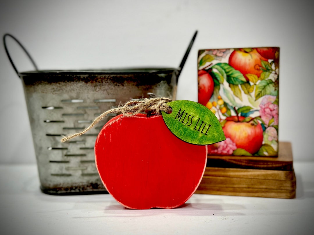 Personalized Rustic Red Apple Teacher Gift, Custom Wooden Apple Decor ...