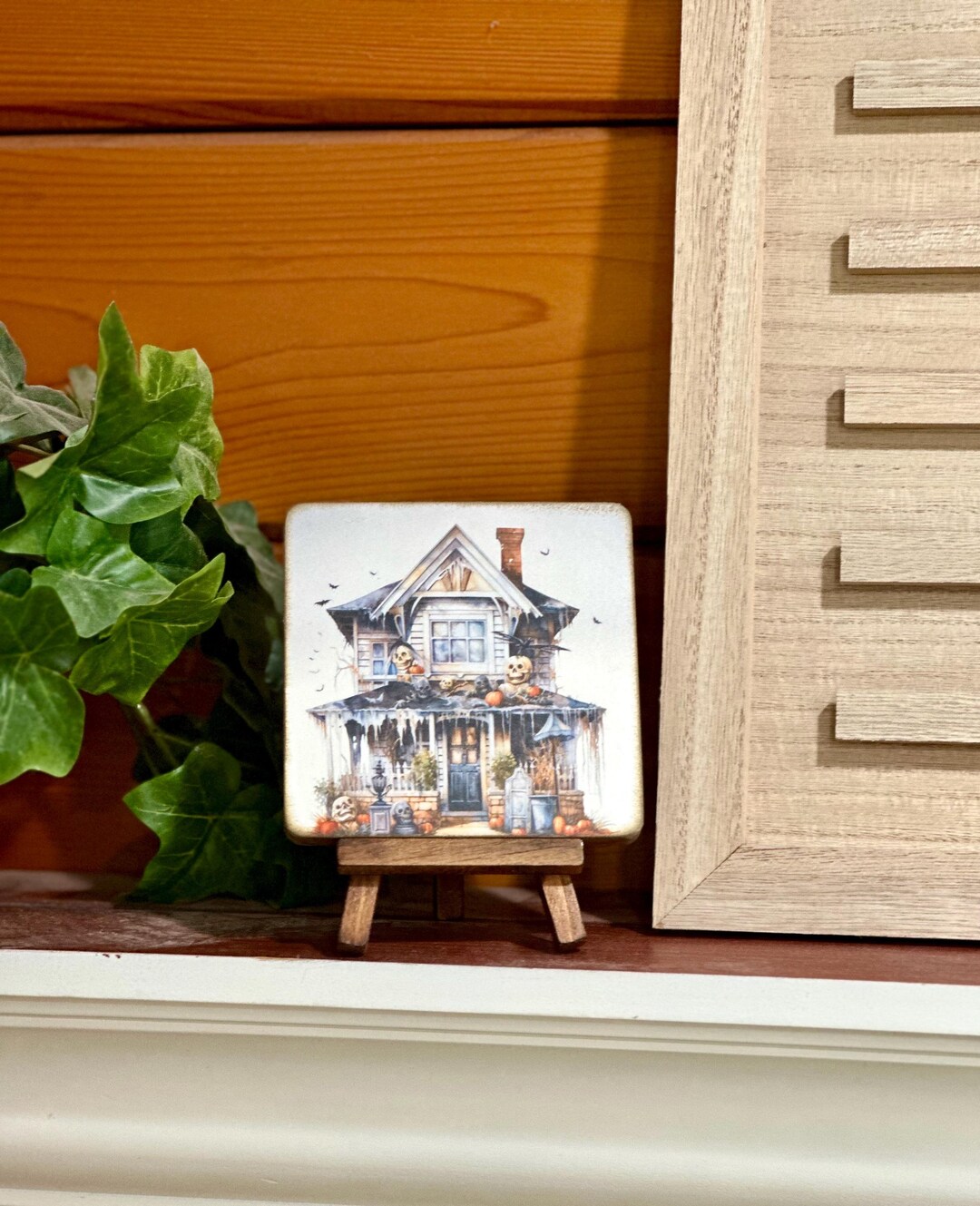 Halloween Haunted House Sign With Easel, Fall Mini Art, Autumn Tier ...