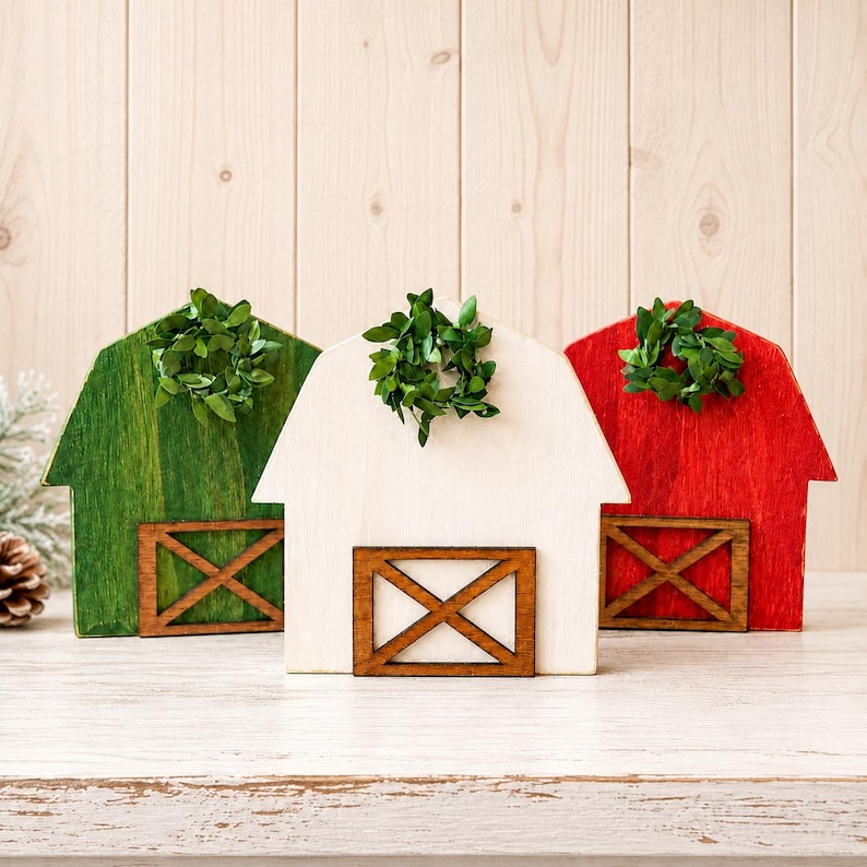 Wood Barn Shelf Sitter, Farmhouse Decor With Greenery Wreath and Wood ...