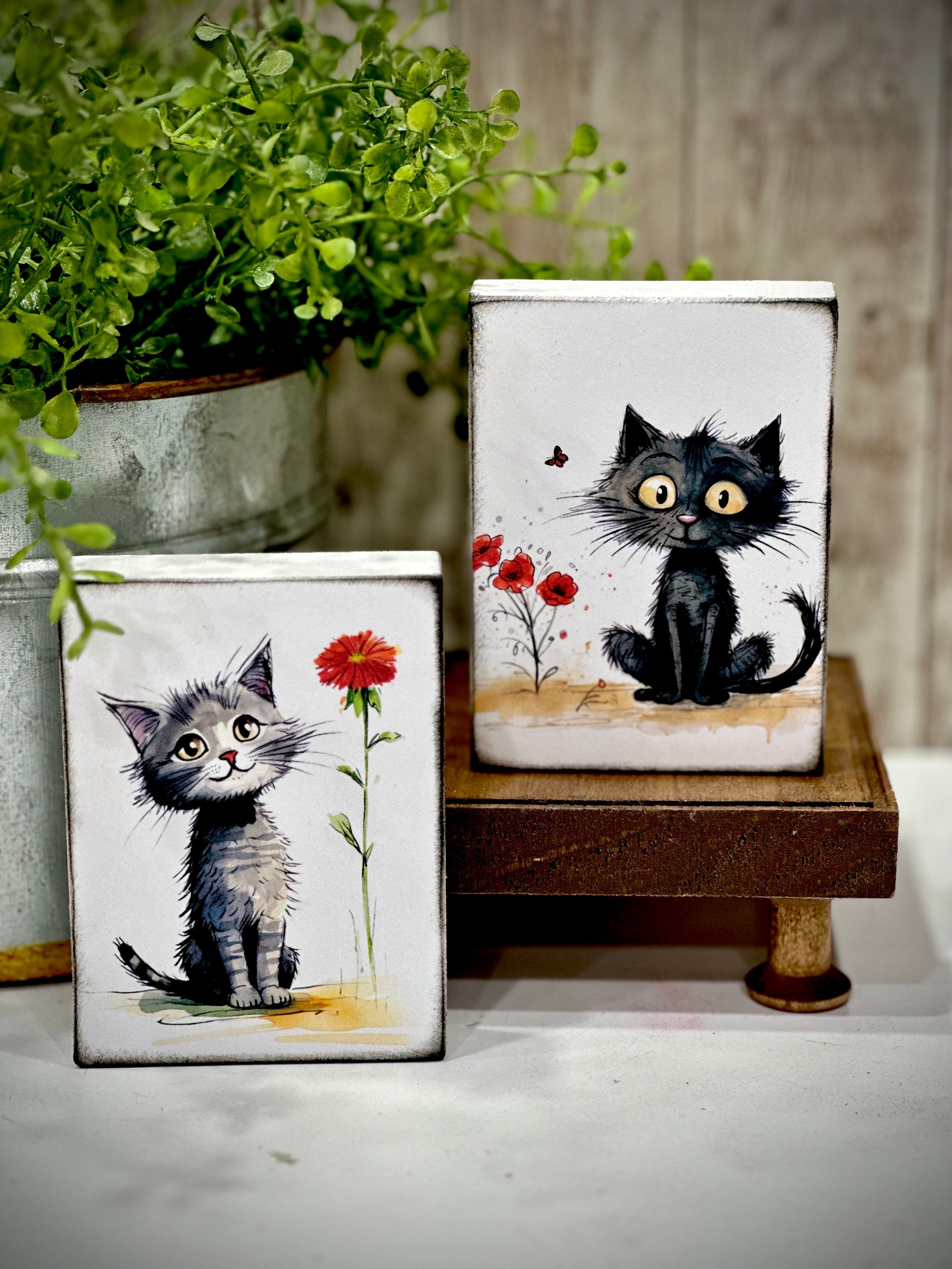 Valentine Cat Wood Sign | 3x4 Freestanding Cat Decor | Whimsical Cat ...