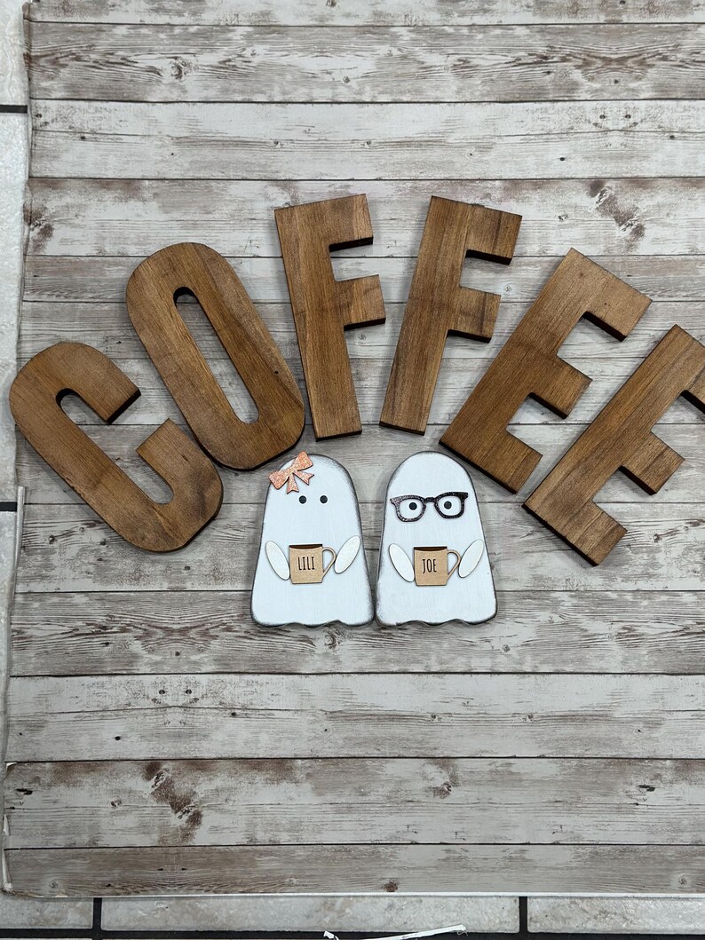 Personalized Ghost Coffee Bar Wood Decor, Halloween Coffee Station ...