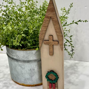 Rustic Primitive Wooden Church, Skinny Wood Church With Stained Doors ...