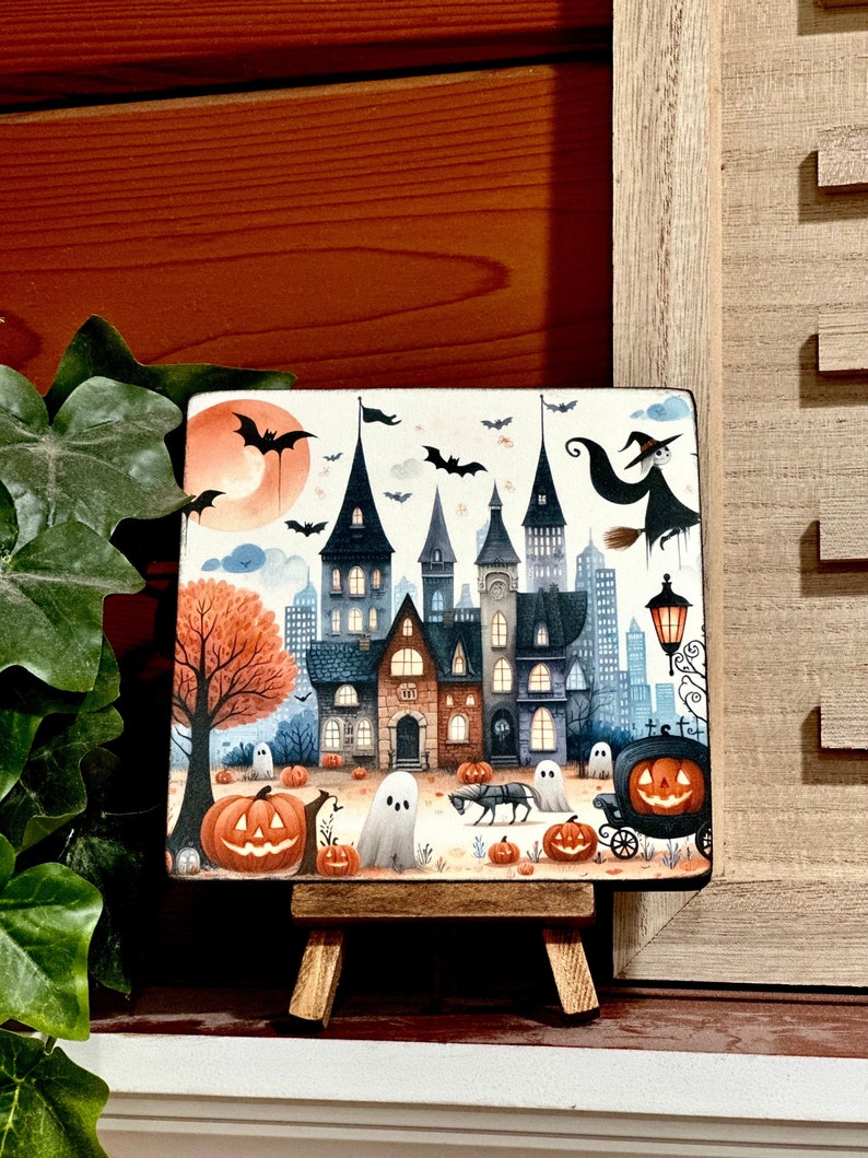 Halloween Sign With Easel, Whimsical Halloween Village Decor, Spooky ...