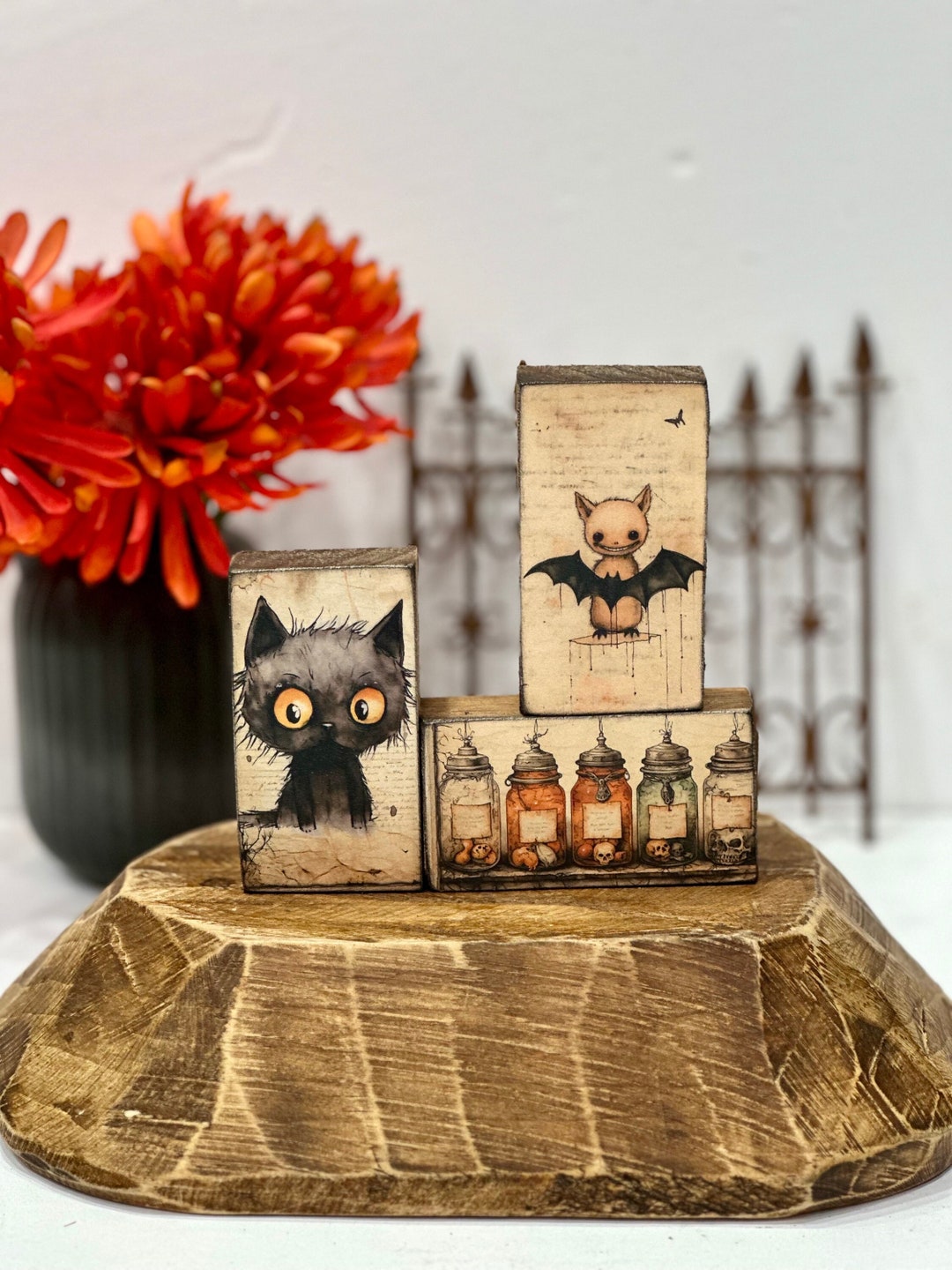 Halloween-themed Mini Wood Block Sets, Decorative Mini Wood Blocks for ...