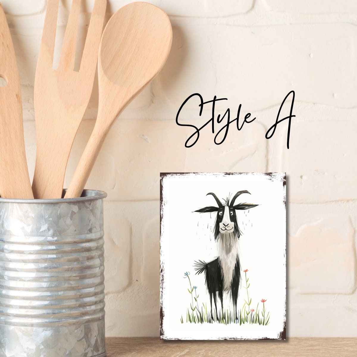 Wood Block Goat Signs, Whimsical Goat Art, Kitchen Decor,farmhouse ...