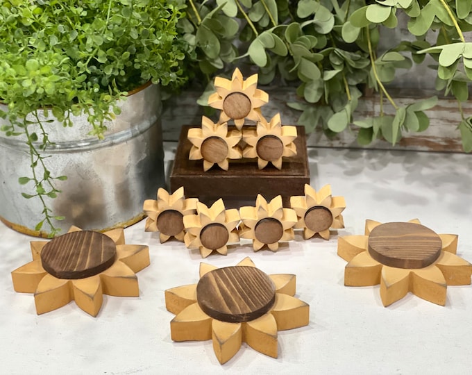 Handcrafted Wooden Sunflower Fall Decor, Rustic Wood Sunflower Trio ...