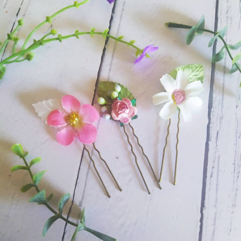 Flower Hair Pins Floral Pins Wedding Flower Girl Prom | Etsy