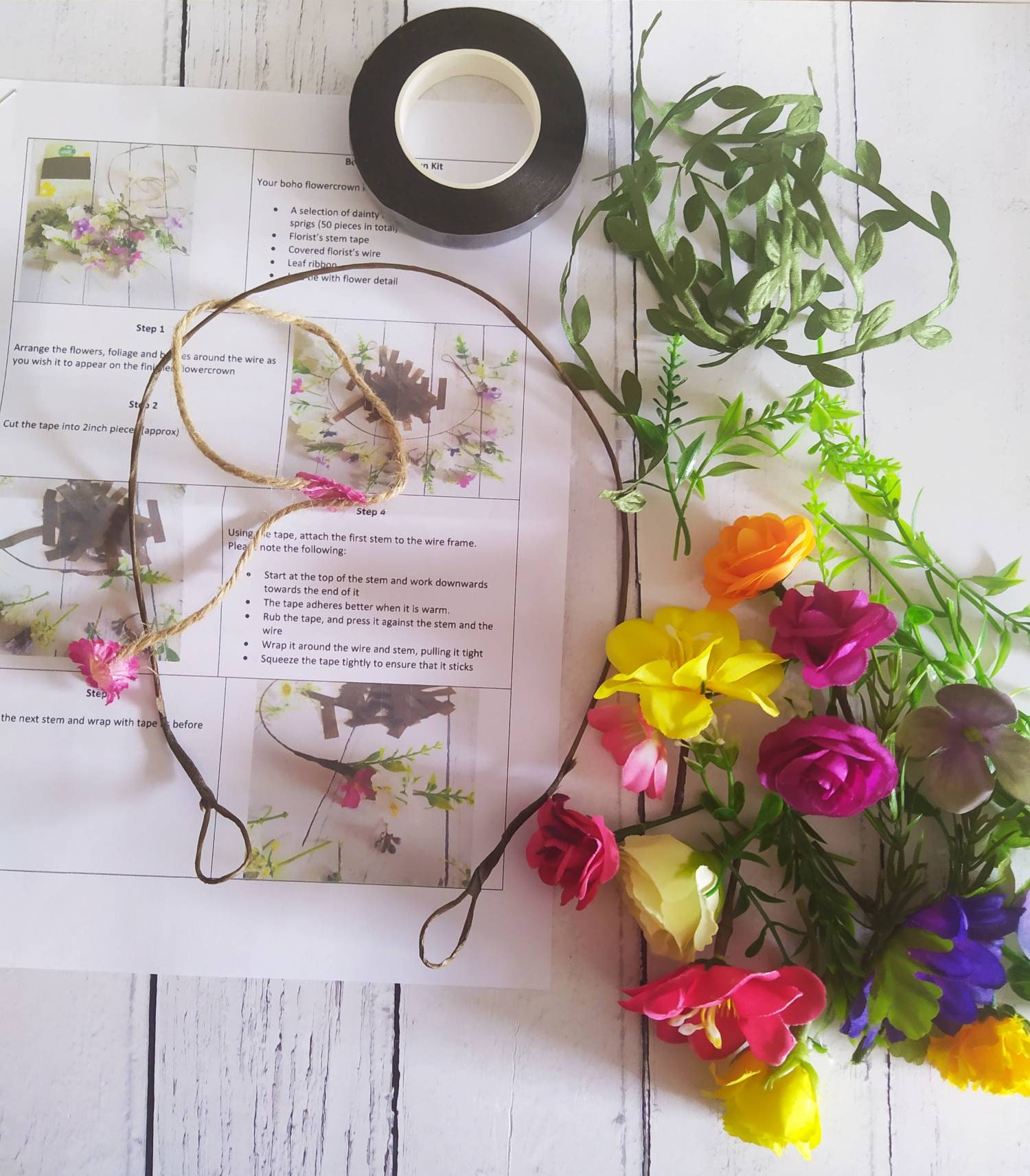 Flower Crown Making Kit, Bright Coloured Flower Crown DIY, Make Your ...