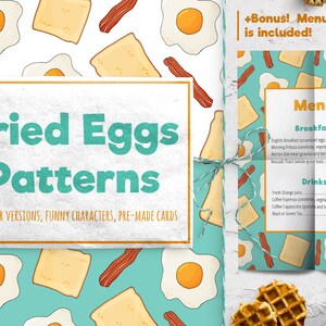Fried Eggs Digital Paper and Clipart / Food Seamless Patterns, Menu ...