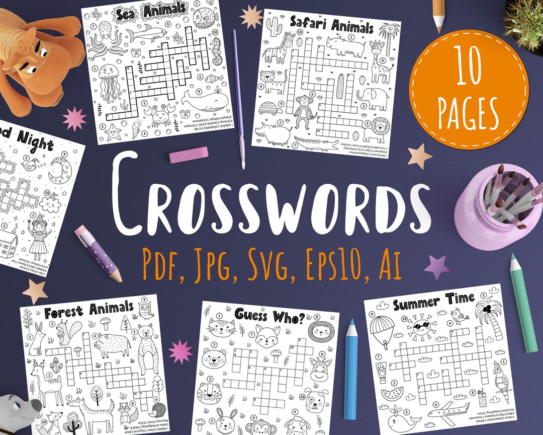 Printable Crossword Puzzles for Kids, Activity Pages With Animals for ...