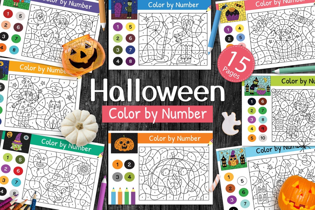 Halloween Color by Number Worksheets PDF, Halloween Coloring Book for ...