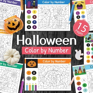 Halloween Color by Number Worksheets PDF, Halloween Coloring Book for ...